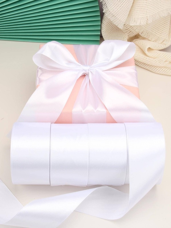 1roll Simple White Satin Ribbon, Polyester Modern Decorative Ribbon For ...