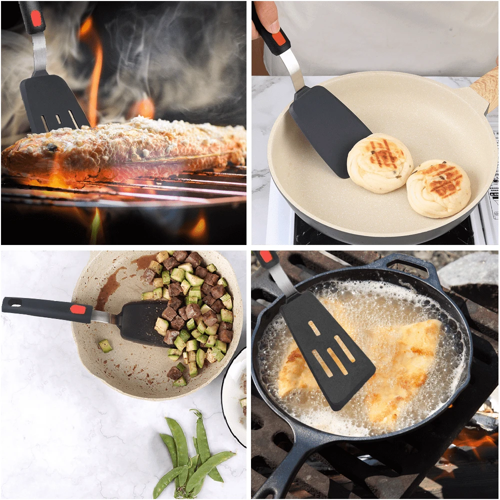 Silicone Spatula Turner Set of 2, 600°F Heat Resistant Cooking Spatulas ...