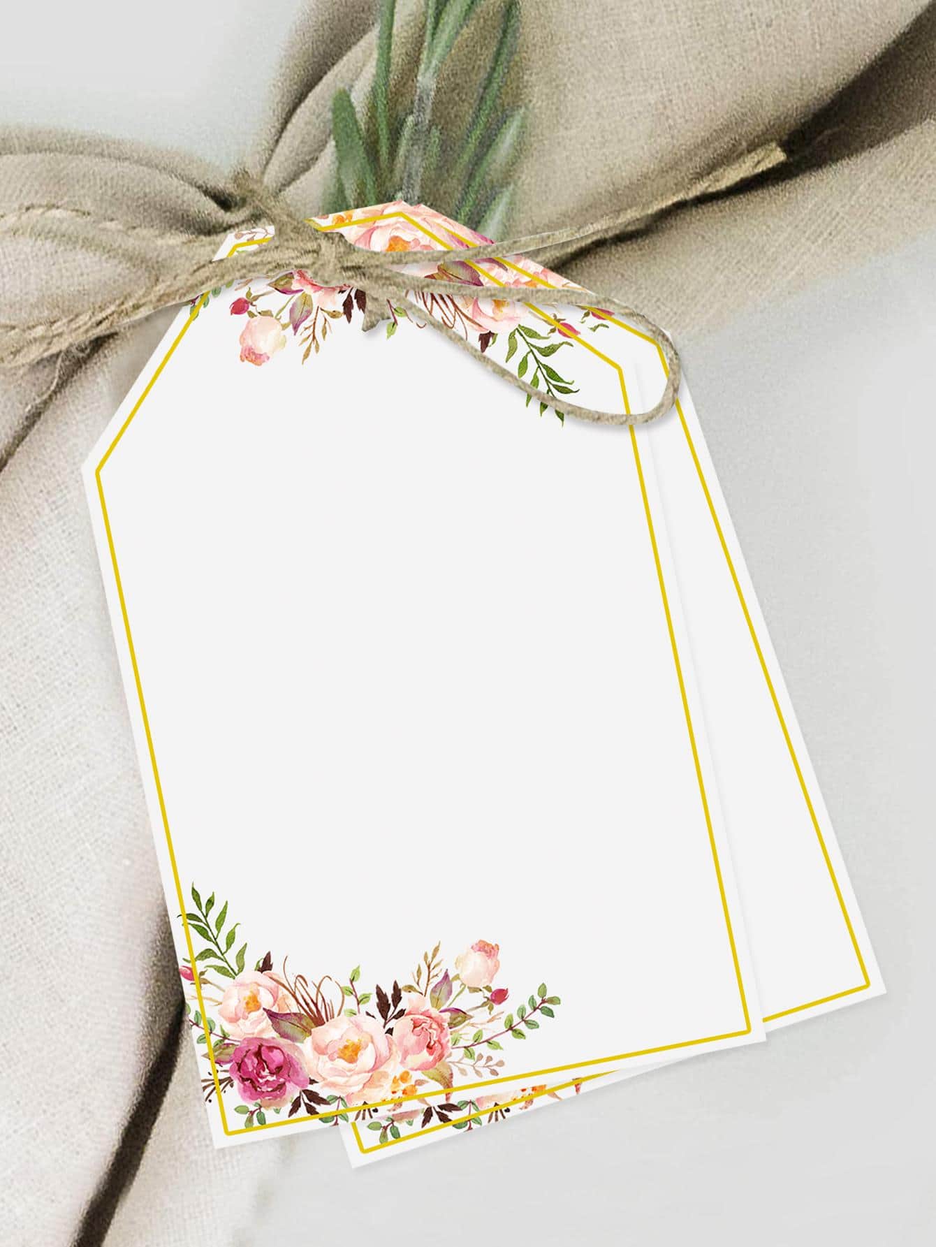 10pcs/set Paper Gift Wrap Tag With Hemp Rope, Modern Floral Pattern ...