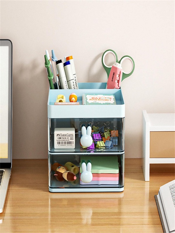 1pc PS Stationery Storage Box, Rabbit Decor Multi-grid Desk Storage Box ...