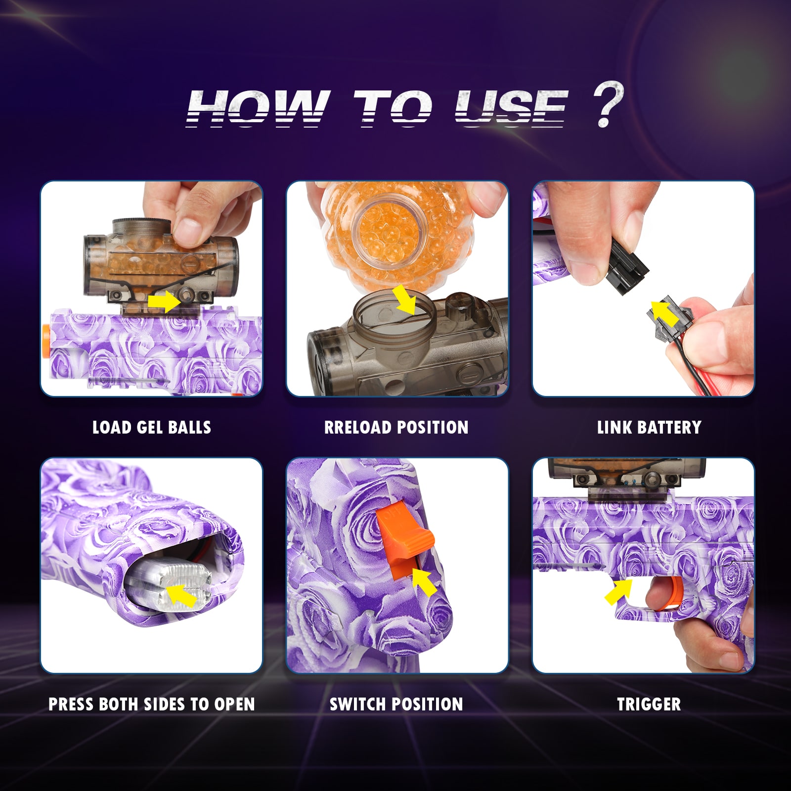 Electric Gel Ball Blaster Toy Guns with Rechargeable Battery, Full Auto ...