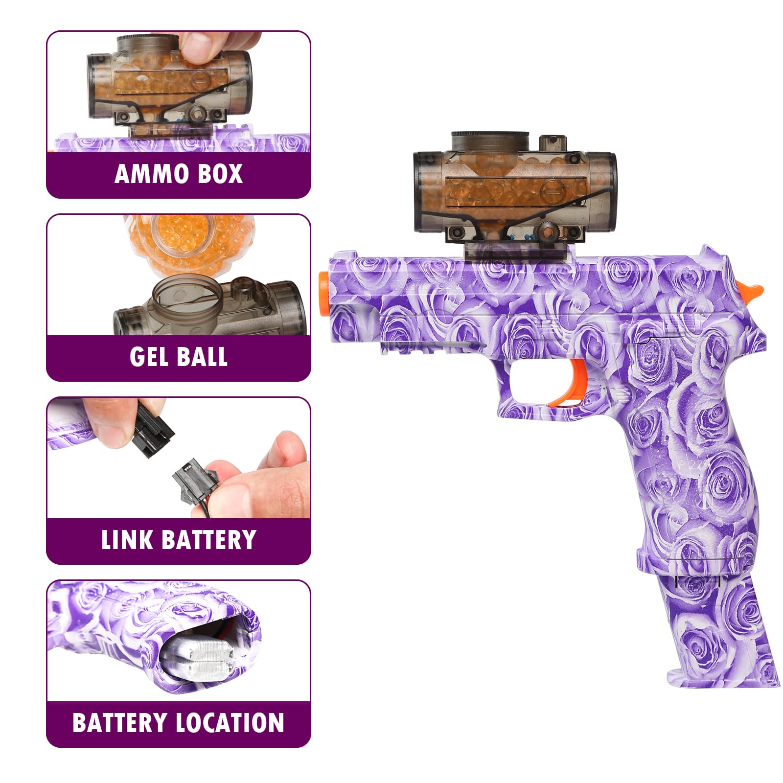 Electric Gel Ball Blaster Toy Guns with Rechargeable Battery, Full Auto ...