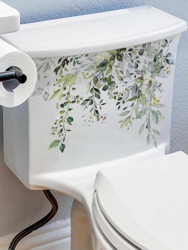 1pc Pvc Toilet Lid Decal Cartoon Leaf Pattern Toilet Stool Commode