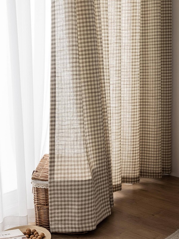 Gingham Pattern Single Panel Curtain, Modern Geometric Pattern Curtain ...