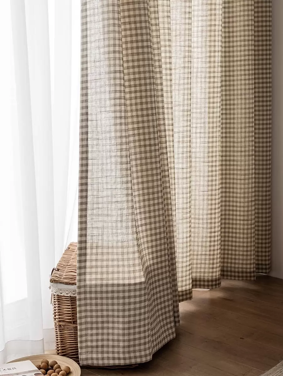 Gingham Pattern Single Panel Curtain, Modern Geometric Pattern Curtain ...