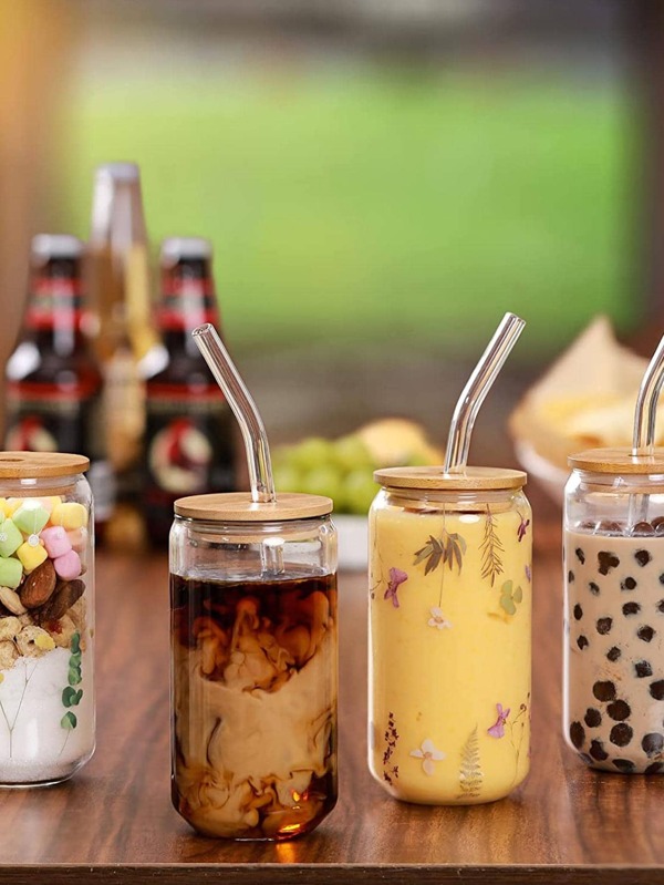 1pc Glass Tumbler, Modern Clear Insulated Travel Drinking Cup For Home ...