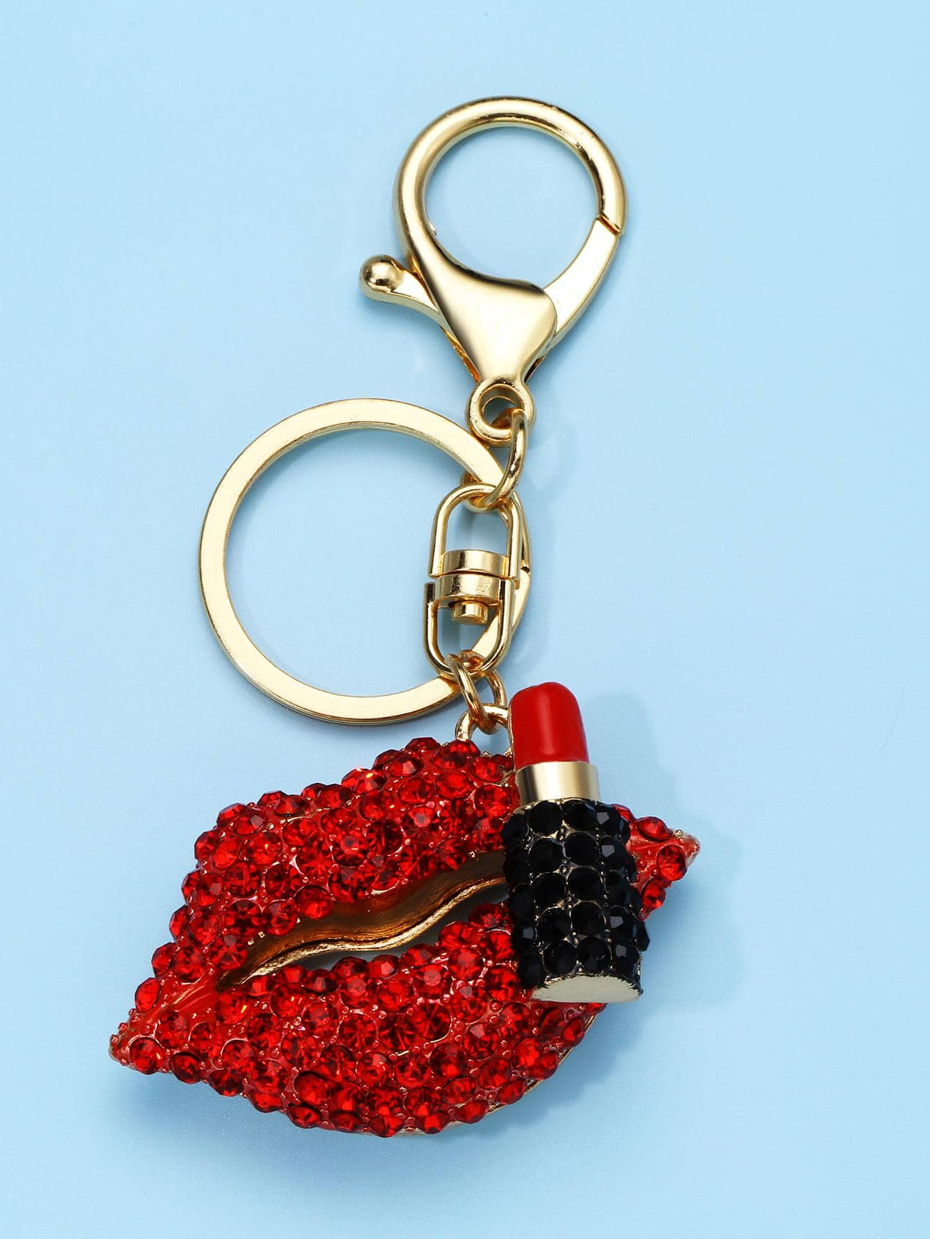 Lipstick & Rhinestone Lip Charm Keychain