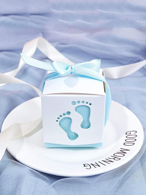 50pcs/set Baby Boy Blue Baby Gift Box, Baby Shower Favor Box Footprint ...
