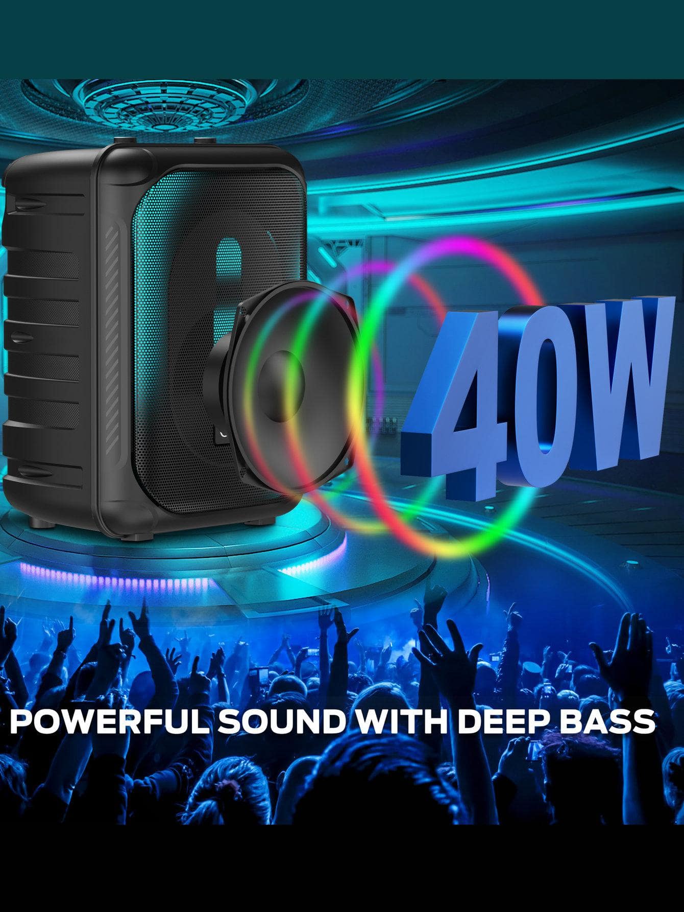 Oraolo Wireless Bluetooth Speaker with Lights 40W Loud Portable Speaker ...