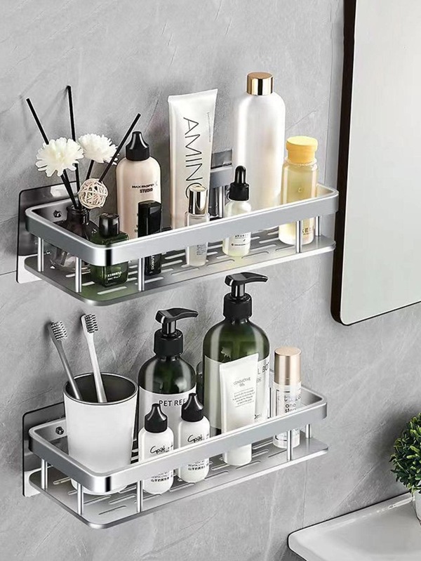 1pc Aluminum Wall Mounted Bathroom Storage Rack, Minimalist Silver ...