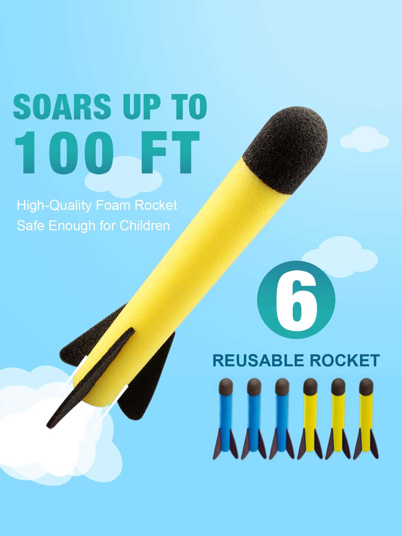 Toy Rocket Launcher for Kids,Outdoor Toys-Shoots Up to 100 Feet-Jump Rocket Set 6 Foam Rockets ...