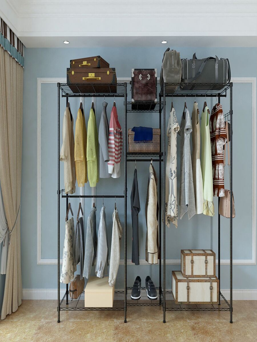 Closet Organizer Metal Garment Rack Portable Clothes Hanger Home Shelf ...