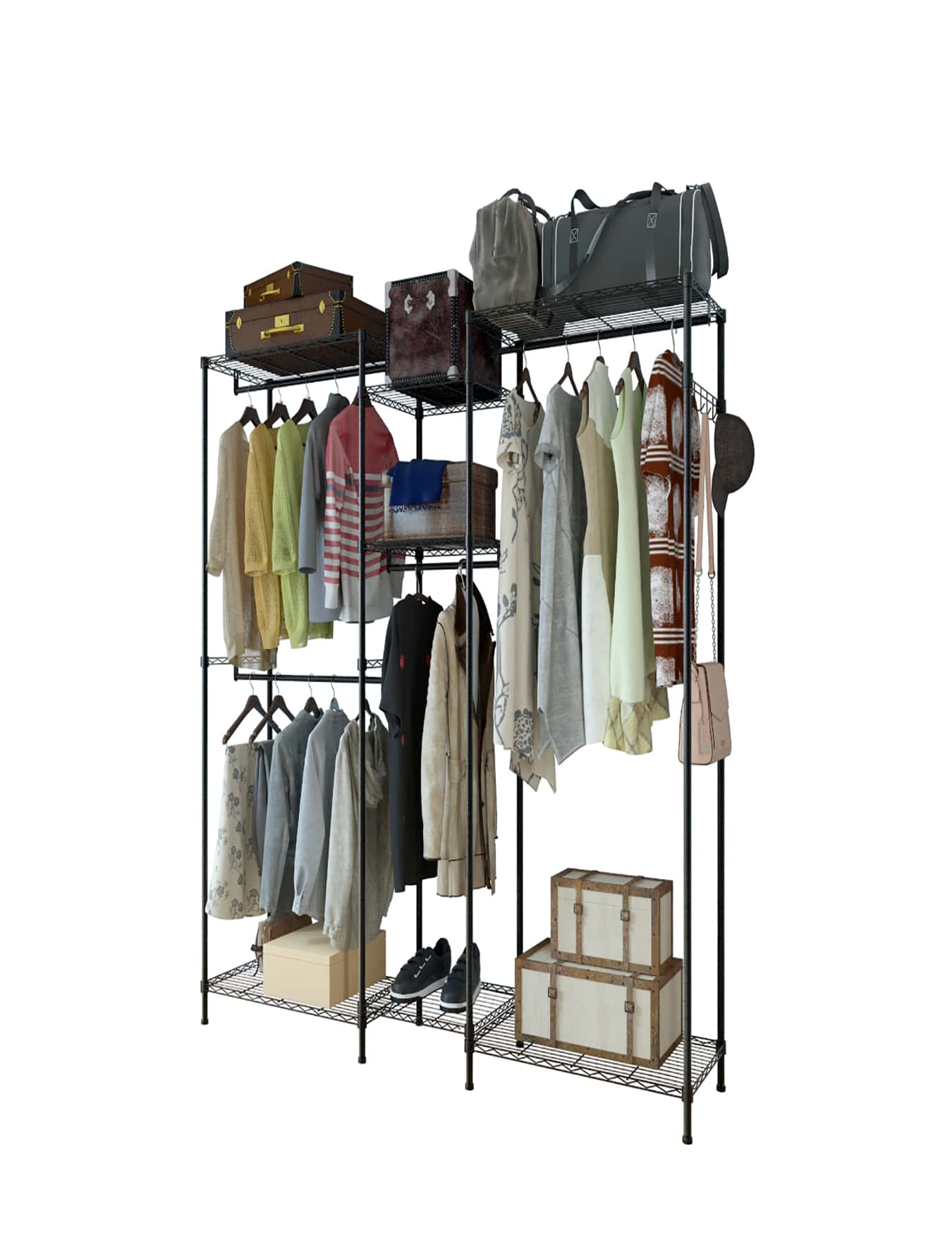 Closet Organizer Metal Garment Rack Portable Clothes Hanger Home Shelf ...