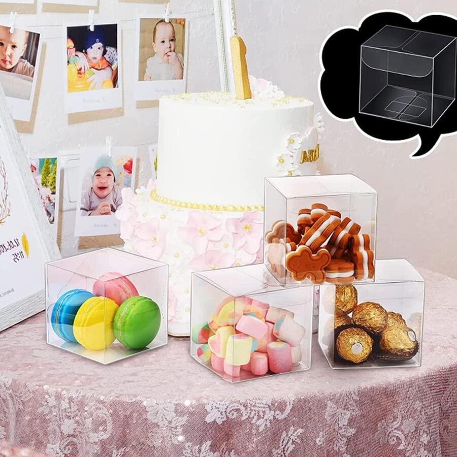 50 Pack Clear Favor Boxes, 3"x3"x3" Transparent Macaron Candy Clear ...
