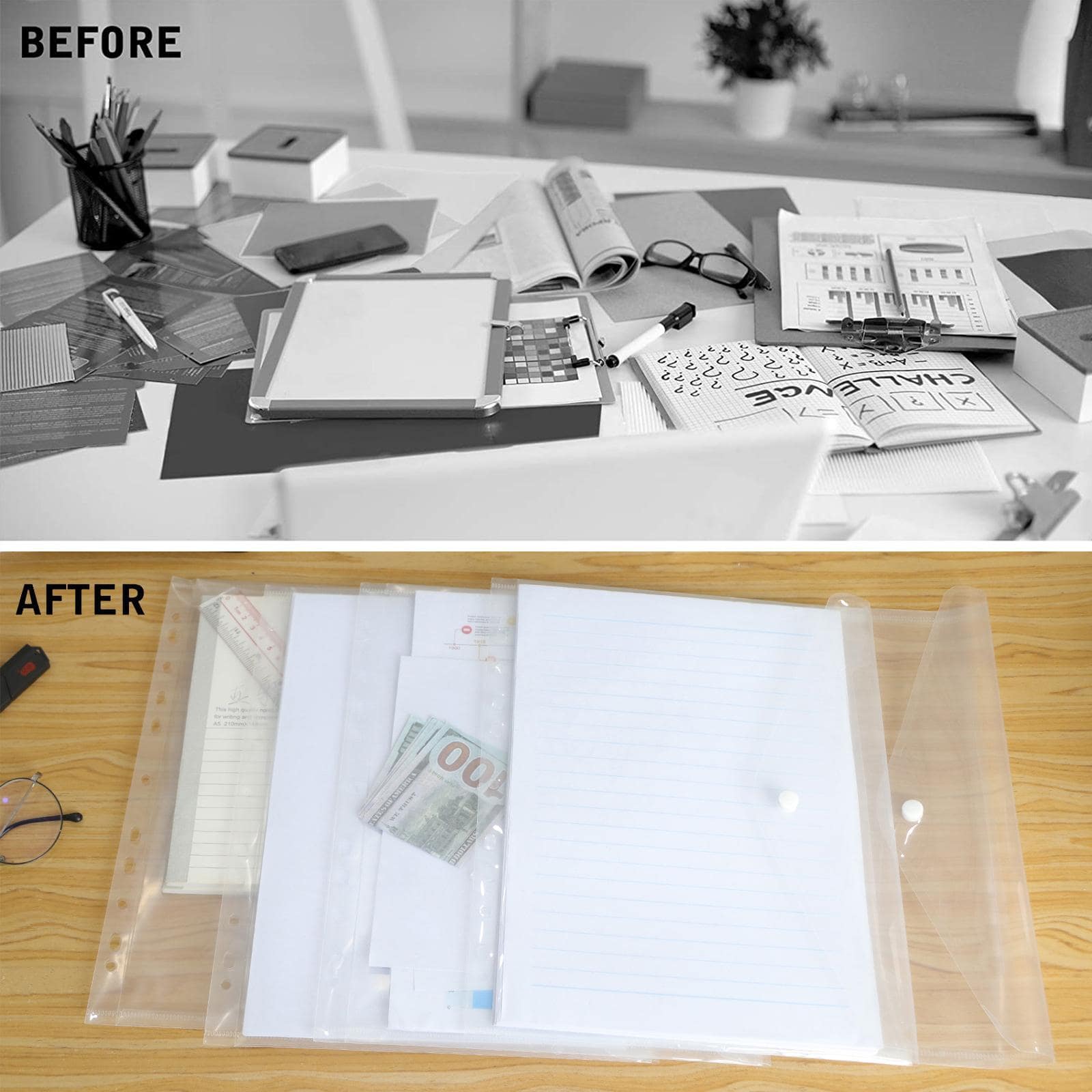 10 Packs 11 Holes Binder Envelopes Clear A4 Letter Size Waterproof Poly ...