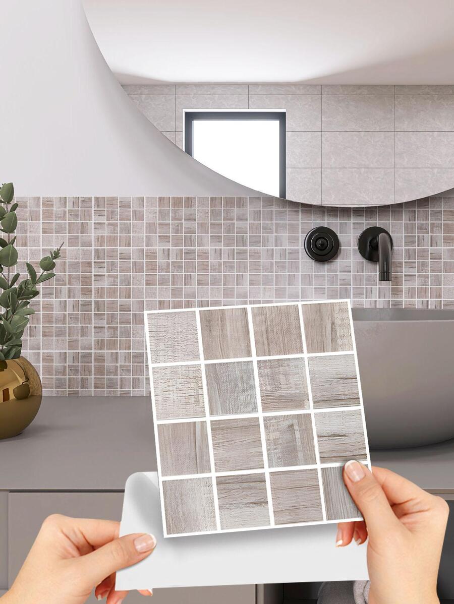 20pcs PVC Wall Tile Sticker, Modern Wooden Pattern Wall Tile Sticker ...