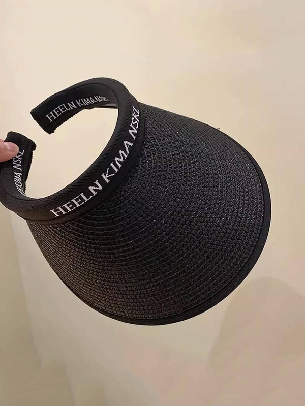 Women Letter Embroidered Contrast Binding Sun Protection Boho Visor ...