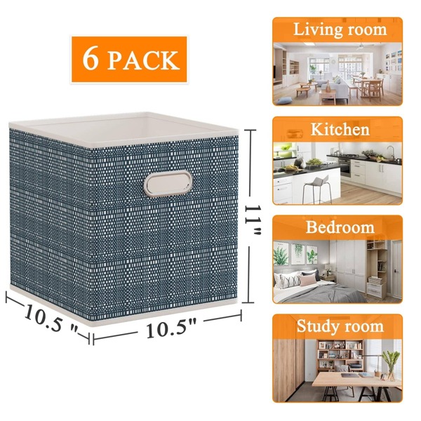 Fabric Storage Cubes with Handle, Foldable 11 Inch Cube Storage Bins, 6 ...
