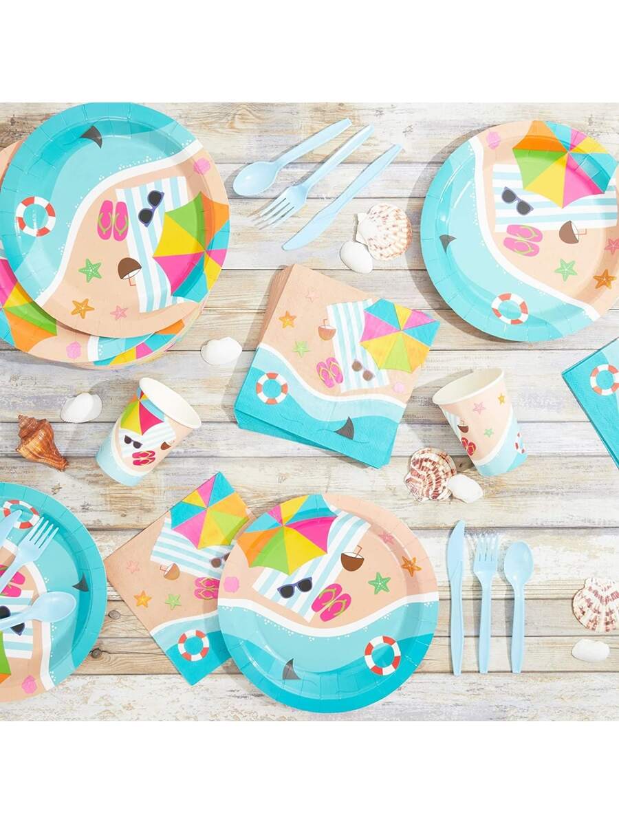 144 Piece Beach Theme Party Supplies, Summer Dinnerware Set With Plates ...