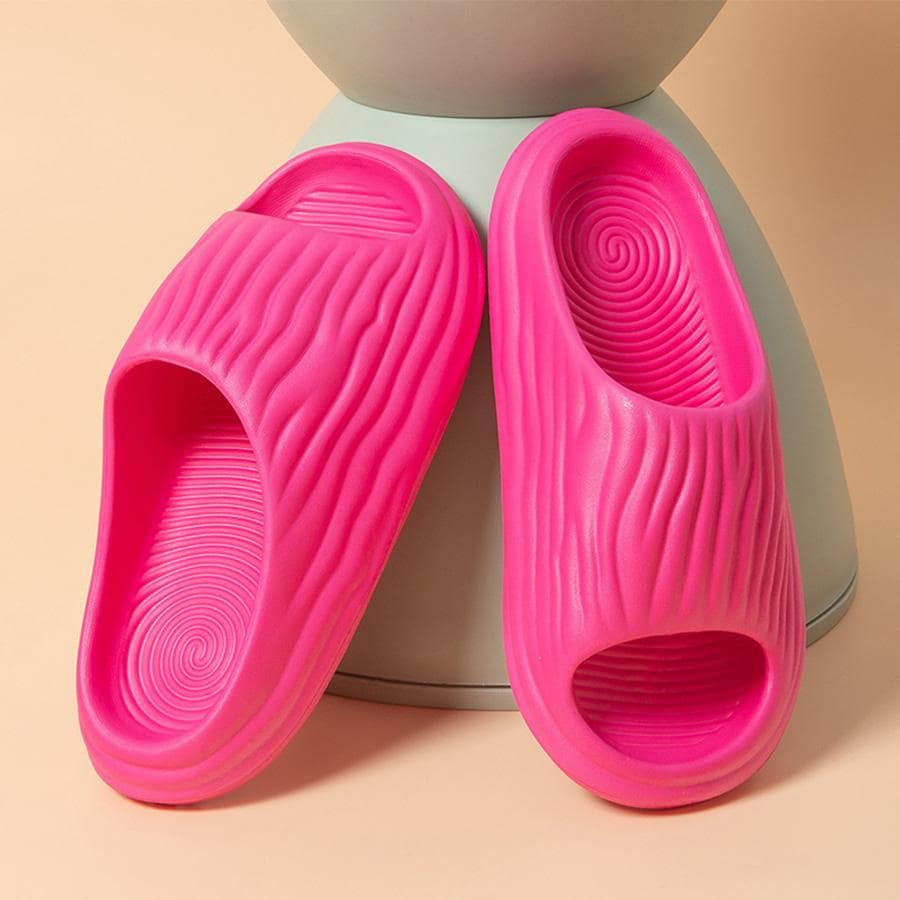 Women Minimalist Textured Single Band Slides, Funky Hot Pink EVA Slides ...