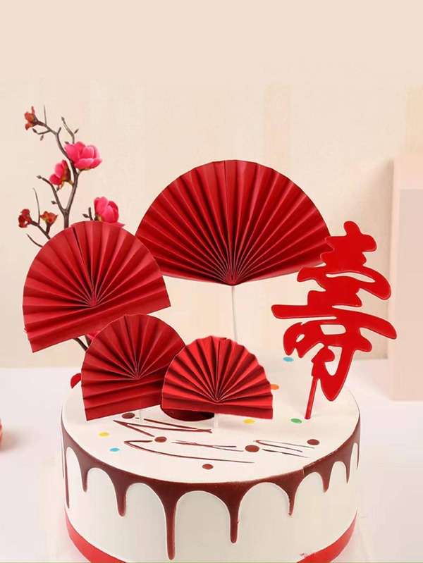 1pc Paper Cake Topper, Creative Manual Fan Design Cake Top Decoration ...