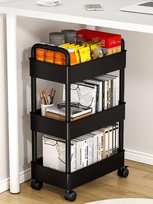 1pc 3 Layer Plastic Storage Cart, Multifunctional Storage Basket ...