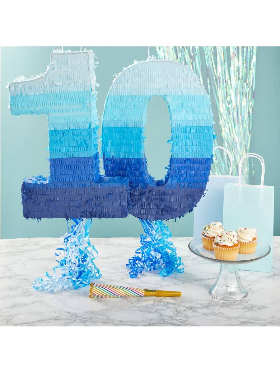 Number 0 Pull String Pinata For Boys Birthday Party, Ombre Blue (16.5 X ...