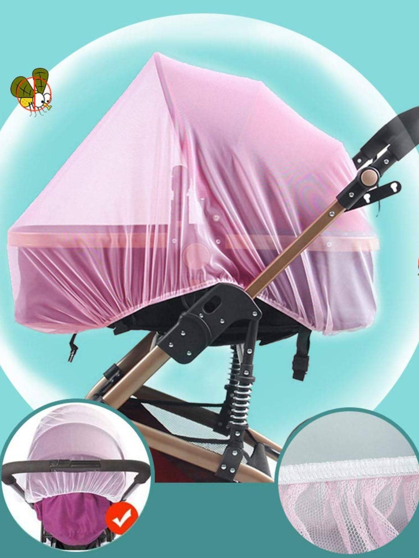 1pc Baby Stroller Hanging Net Pink Polyester Ultra Fine Mesh For Children SHEIN