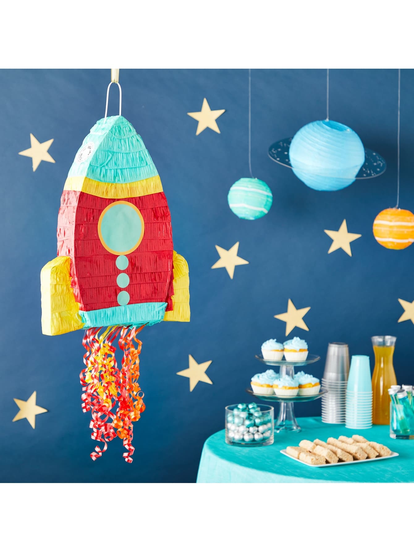 Blue Panda Pull String Rocket Ship Pinata for Outer Space Themed Party ...