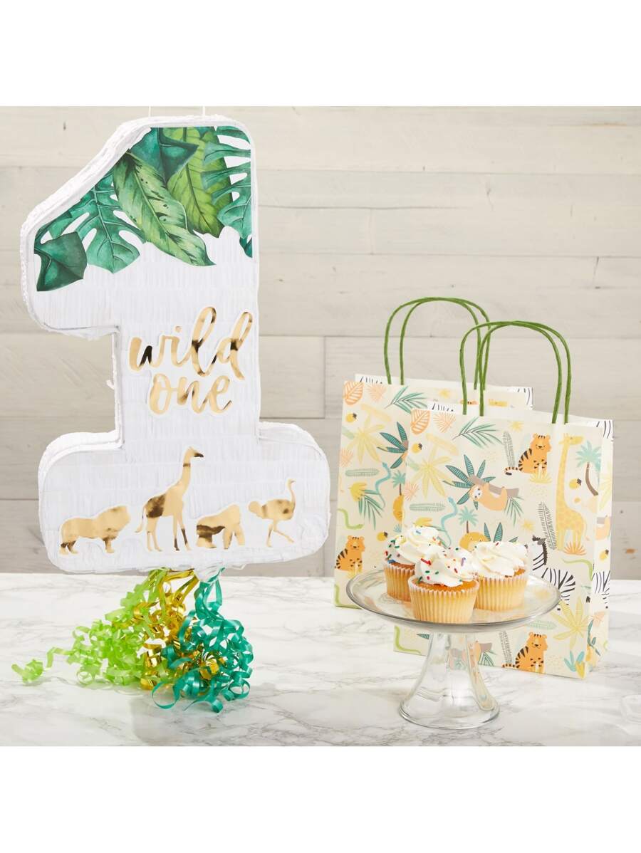 Blue Panda Number 1 Pull String Pinata for Wild One 1st Birthday Party ...