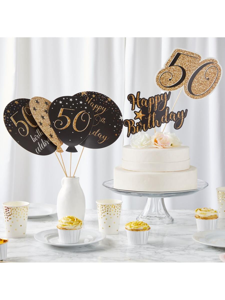 50th Birthday Decorations Party Centerpieces, Black and Gold Stick ...