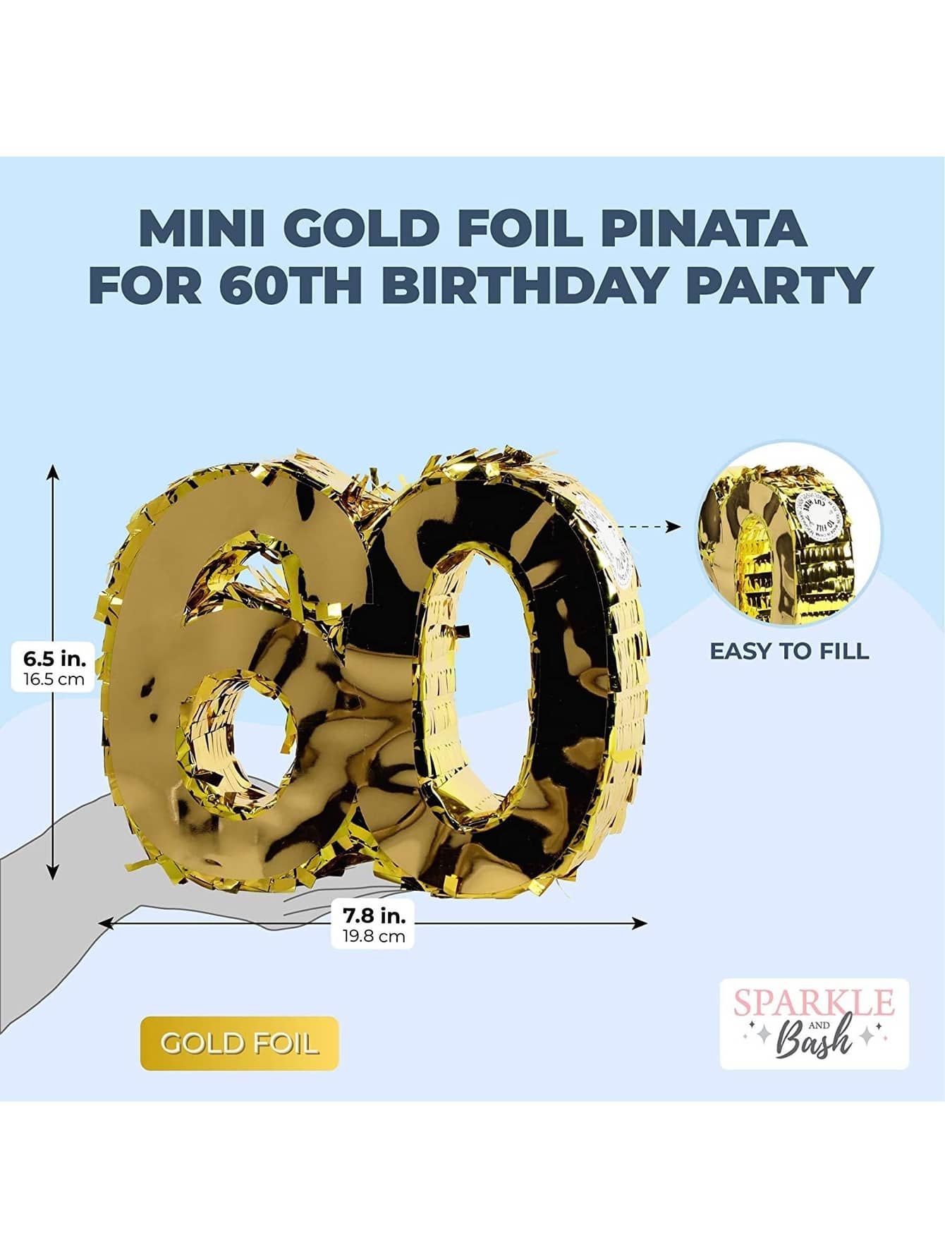 Mini Gold Foil Pinata for 60th Birthday Party, Anniversary, Number 60 ...