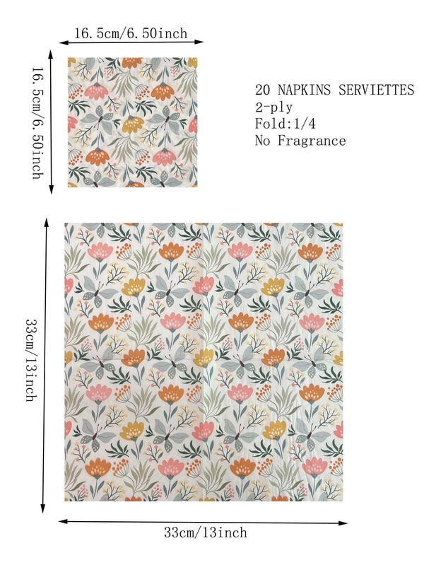 20pcs/set Paper Disposable Napkin, Cute Butterfly & Floral Pattern ...