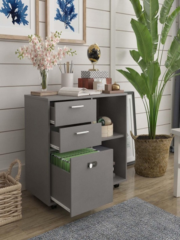 Drawer Wood File Cabinet with coded Lock, Mobile Lateral Filing Cabinet ...