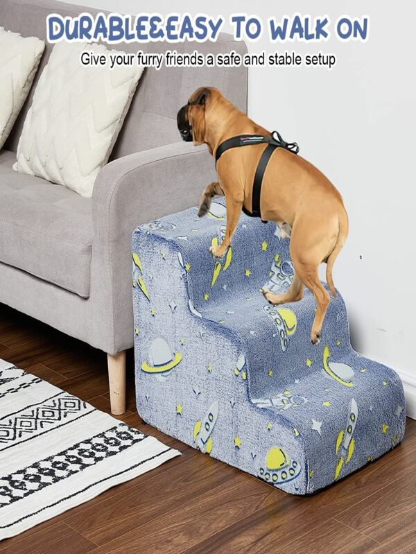 High Density Foam Dog Stairs, 3 Steps Dog Ramps with Removable Cover ...
