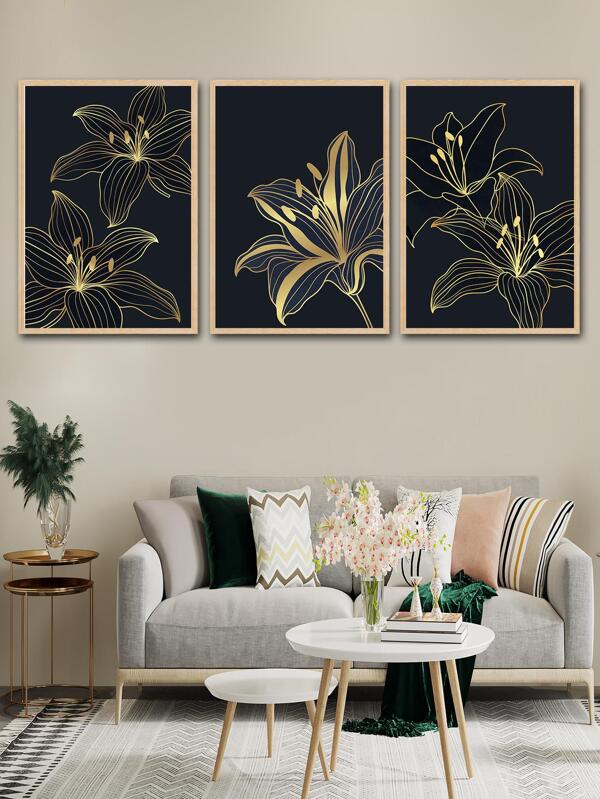 3pcs Floral Print Unframed Painting | SHEIN EUQS