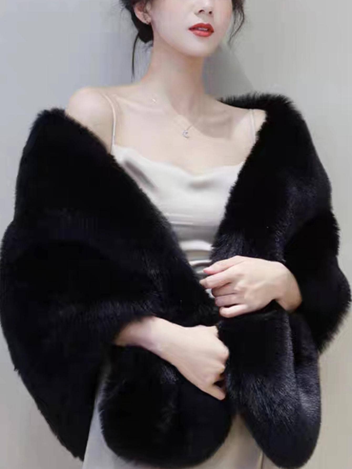 1pc Women Solid Fuzzy Fashionable Wedding Wrap For Wedding Party ...