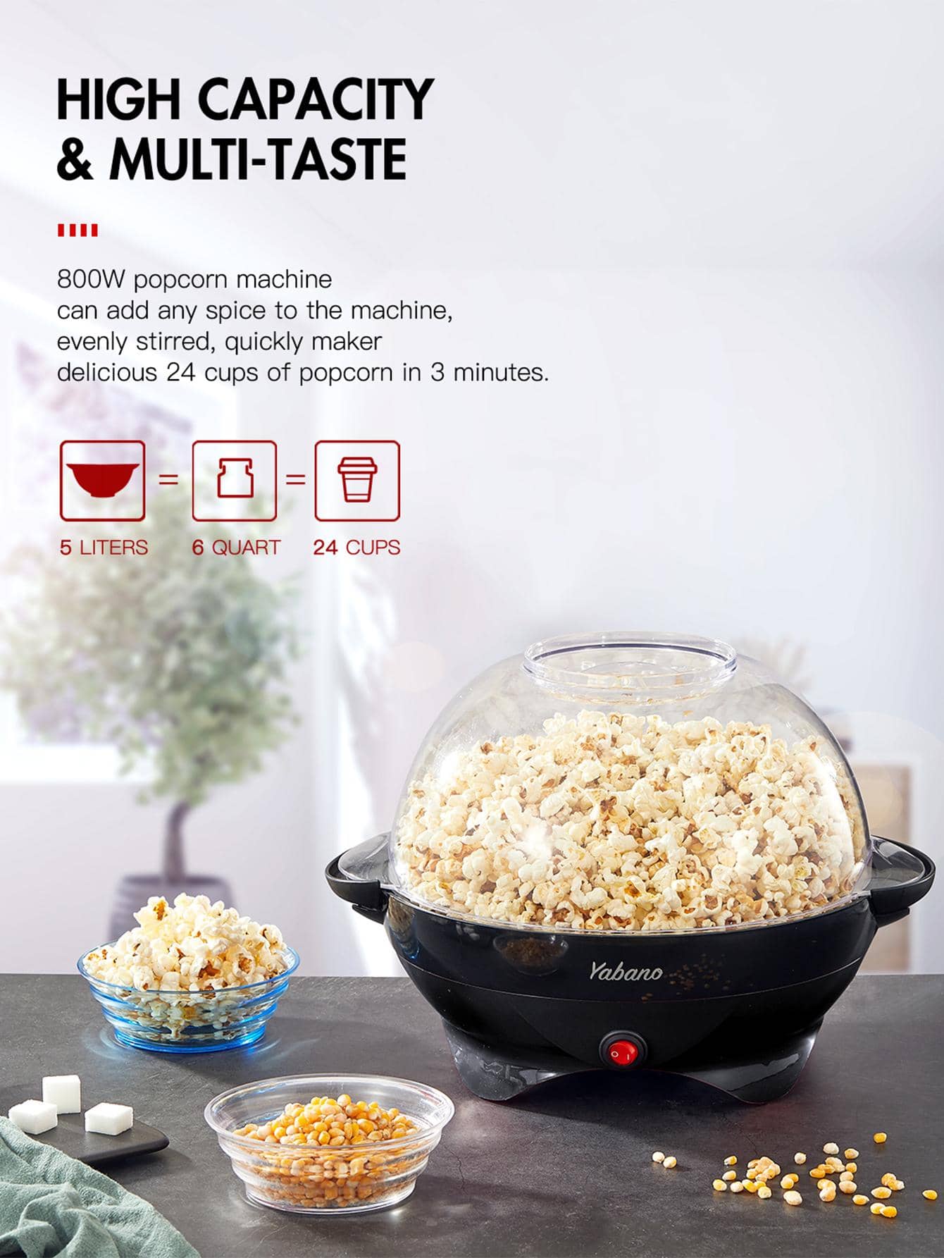 Popcorn Machine, 6-Quart Popcorn Popper Maker, Nonstick Plate, Electric ...