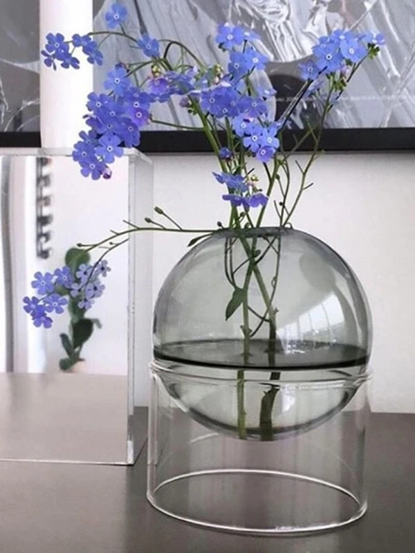 1pc Glass Flower Vase, Modern Clear Ball Design Vase For Home Decor ...