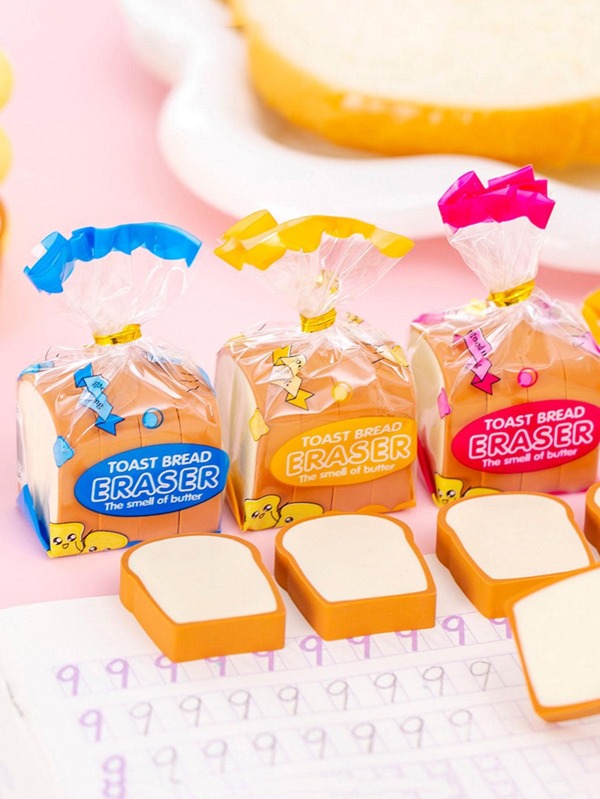 4pcs/set Bread Design Eraser, Cute Portable Multi-purpose Pencil Eraser ...