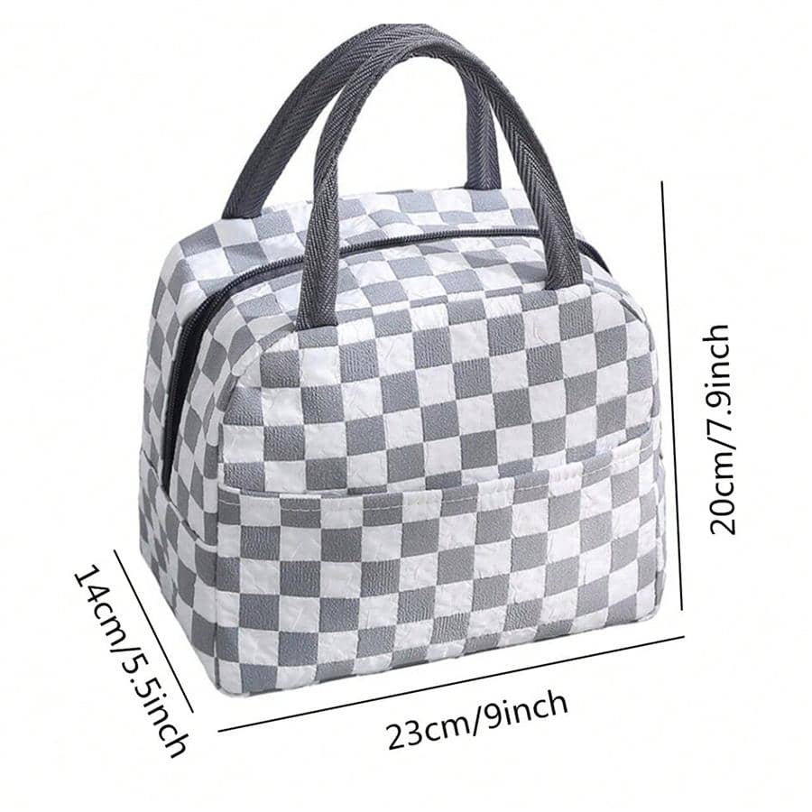 1pc Checkered Pattern Lunch Bag, Modern Geometric Pattern Reusable ...