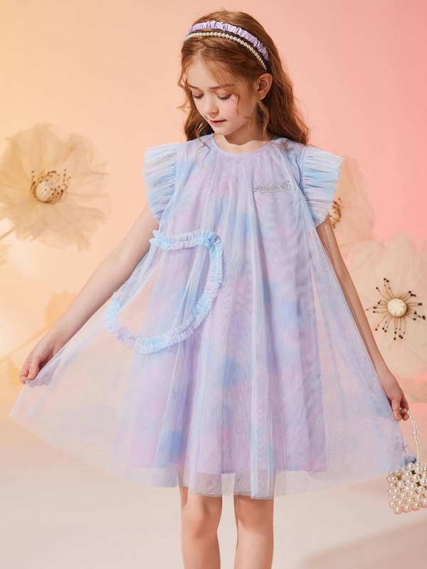 Tween Girl Ruffle Trim Mesh Overlay Dress | SHEIN UK