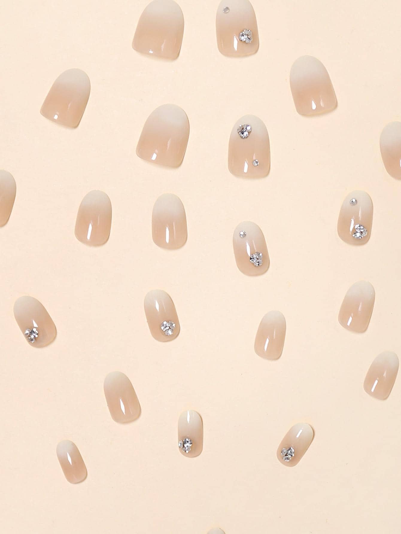 24pcs Short Oval-Shaped Soft & Sweet Style Rhinestone Inlay Milky White ...