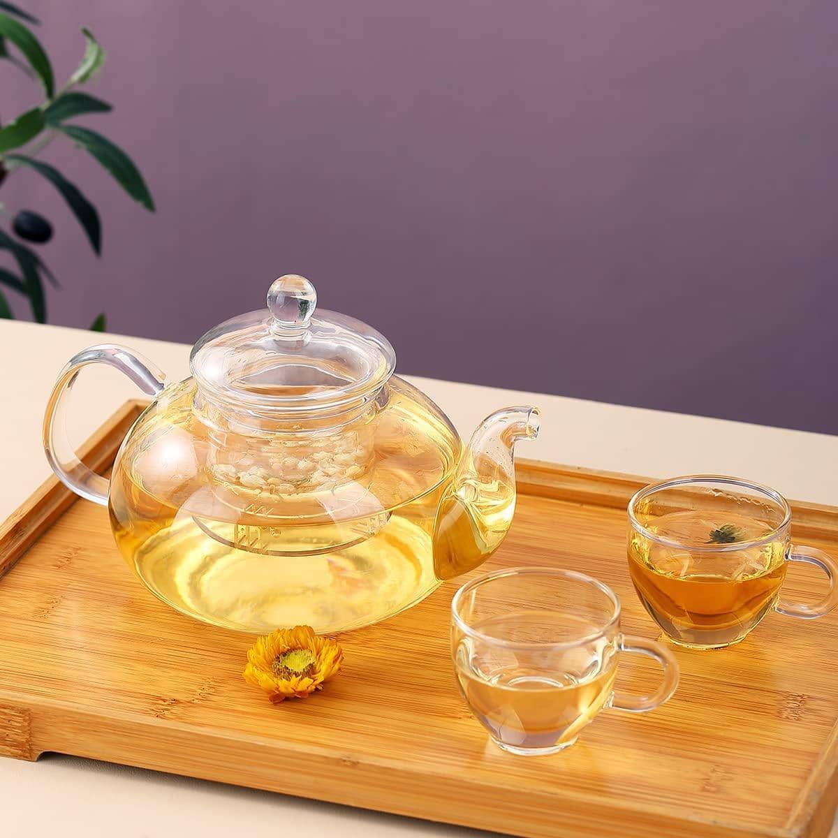 Glass Tea Pot With 4 Tea Cups, Removable Infuser, Blooming And Loose ...