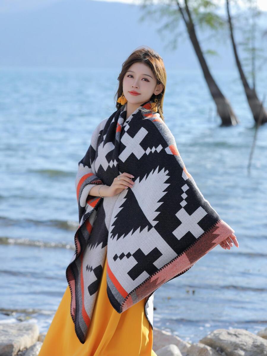 Geometric Pattern Shawl | SHEIN USA