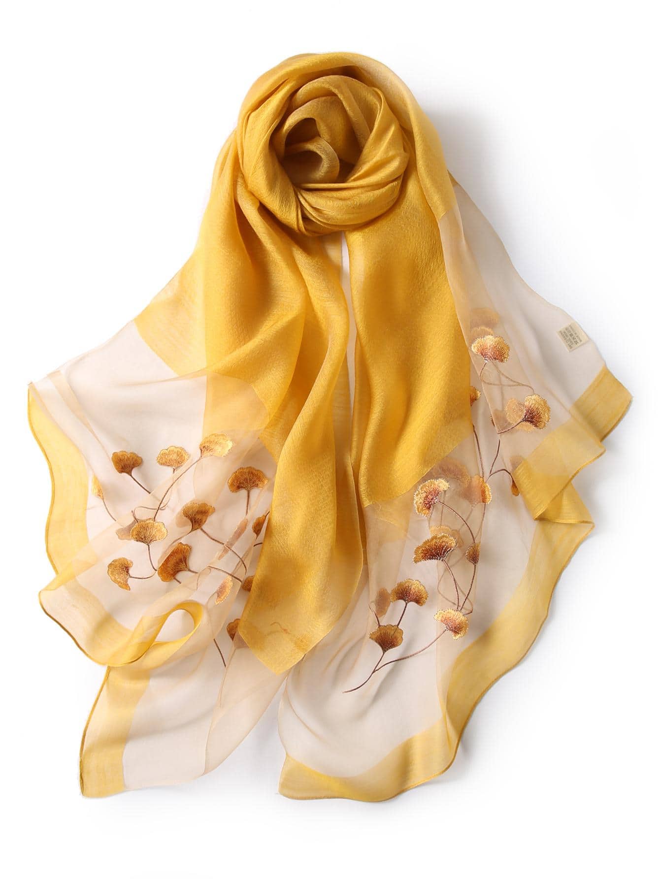 Leaf Embroidered Silk Scarf | SHEIN USA