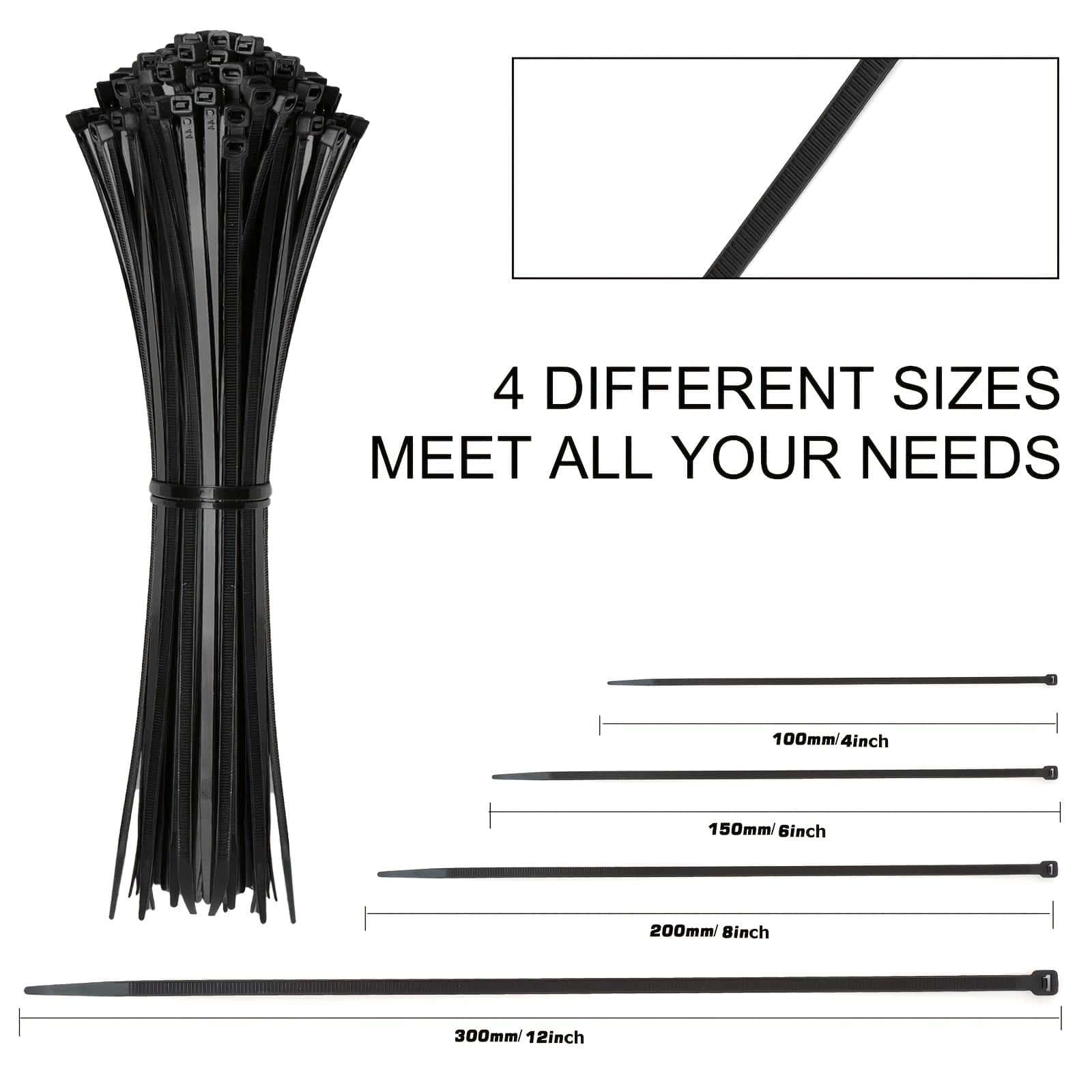 200pcs, Cable Zip Ties, Black Zip Ties, Assorted Sizes, 4/6/8/12 Inches ...