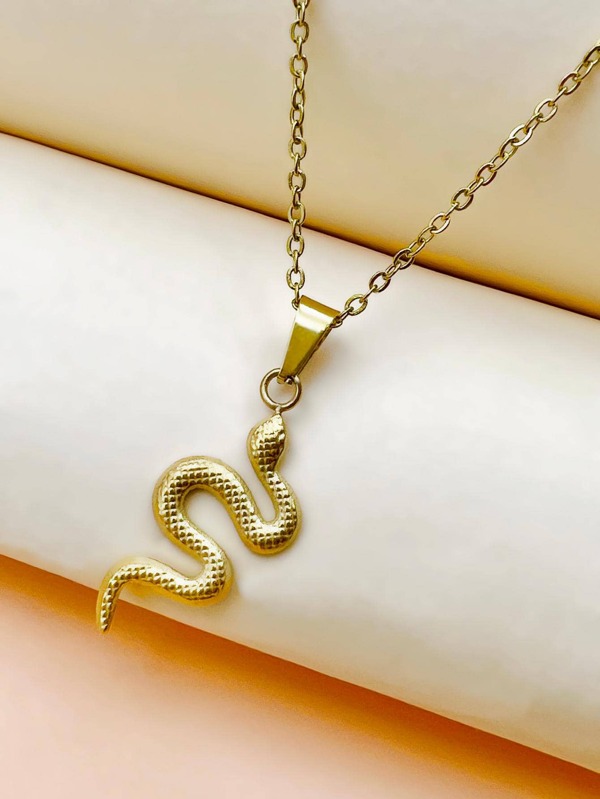 1pc Simple Texture Snake Shaped Zodiac Animal Pendant Necklace (Snake ...
