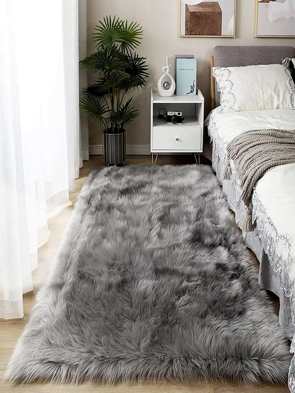 Solid Fuzzy Rug, Simple Plush Floor Rug For Living Room And Bedroom ...
