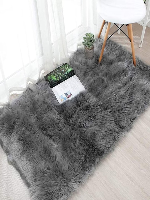 Solid Fuzzy Rug, Simple Plush Floor Rug For Living Room And Bedroom ...